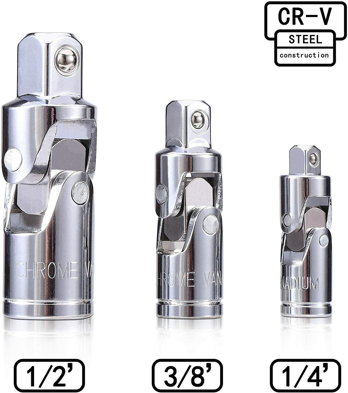 3pc Universal Flexible Socket Connector Set 1/4" 3/8" 1/2" Swivel Joint ...