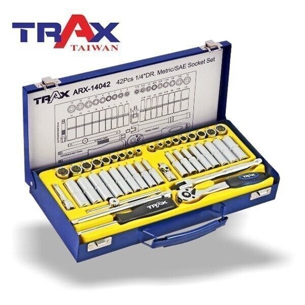 Trax Socket Set 42 pcs Metric / SAE Sockets 1/4" & 3/8" Drive 12 pt ...
