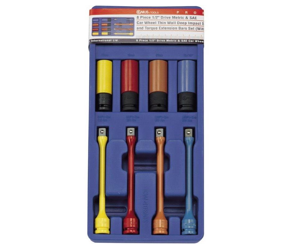 Genius Tools 1/2" Dr 8PC Wheel Torque Extension & Impact Socket Set ...