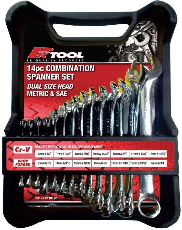 Force pro 14PC METRIC & SAE DUAL SIZE HEAD COMBINATION SPANNER SET CR-V ...