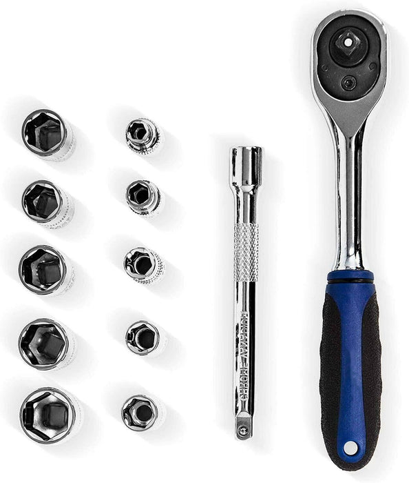 Quick Release Socket Ratchet Set 1/4 3/8 1/2"Dr Metric 4-13mm |CRV Ext ...