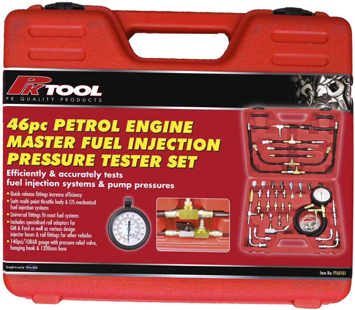 PRO 46PC Universal Fuel Injection Gauge Pressure Tester Test Kit Car ...