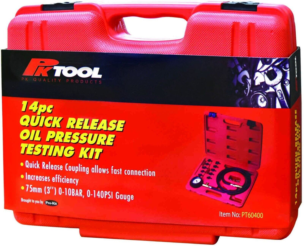 PRO14pc Engine Oil Pressure Test Tool Kit Tester Gauge Diagnostic Auto ...