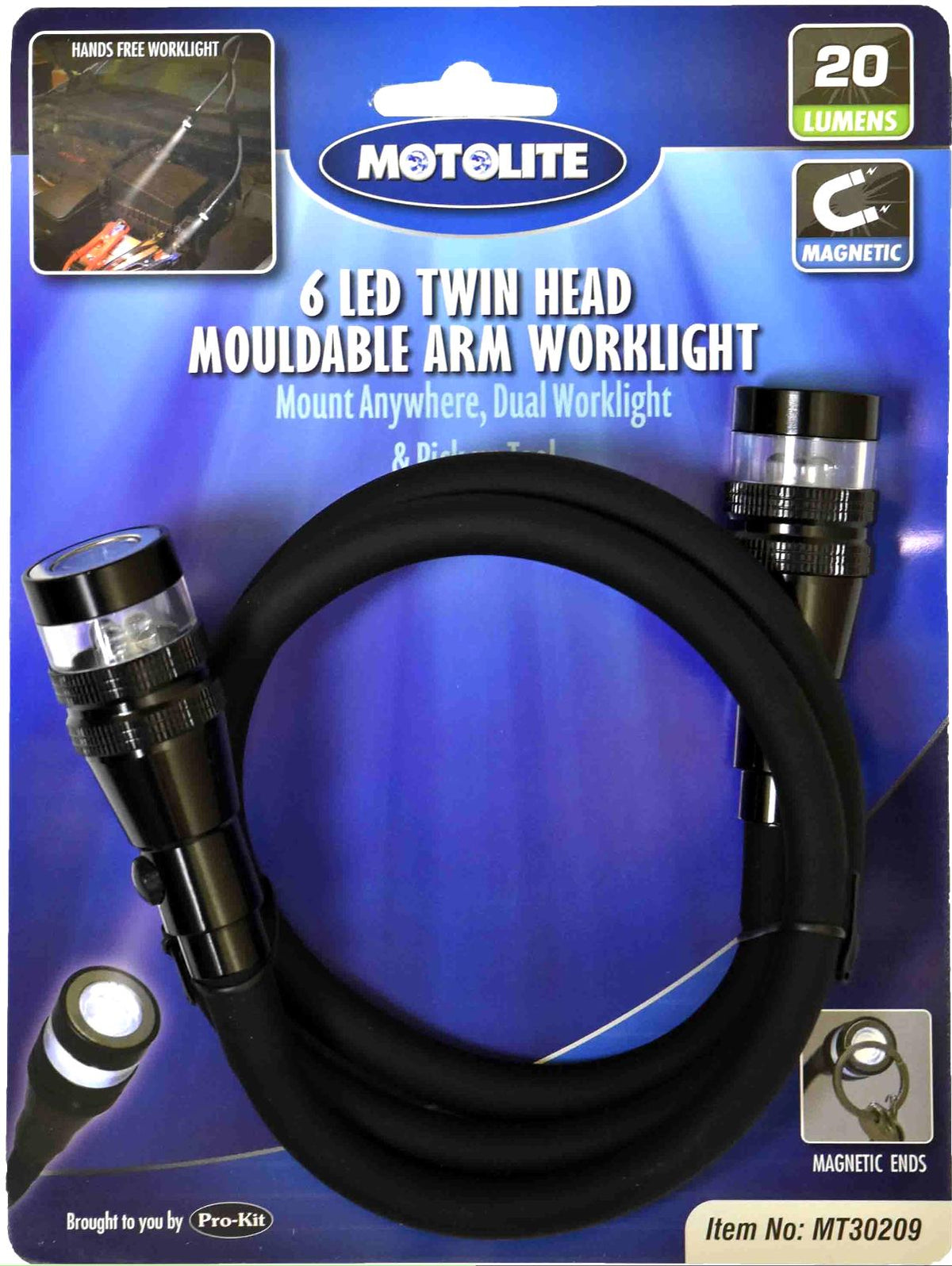 Motolite 6 Led Twin Head Mouldable Arm Work-Light Lighting Torches Spot ...